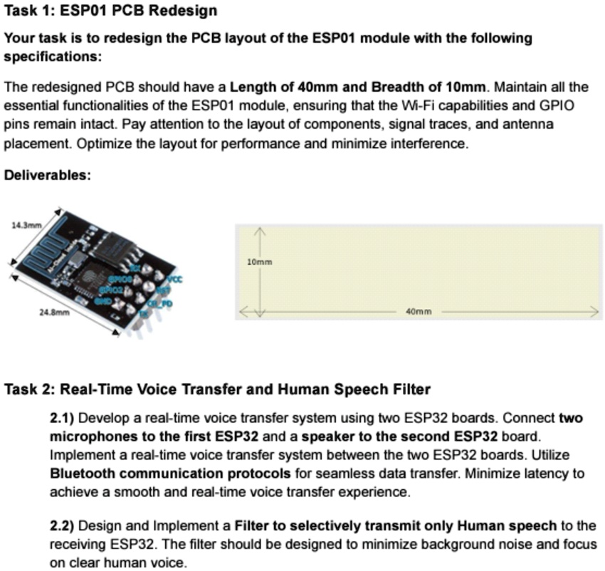 Task 1: ESP01 PCB Redesign Your task is to redesign the PCB layout of ...
