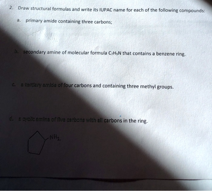 draw structural formulas and write its iupac name for each of the following compounds primary ...