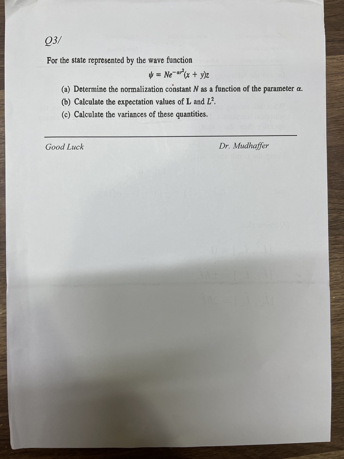 Q3 For The State Represented By The Wave Function Psin E Alpha R2xy Z A