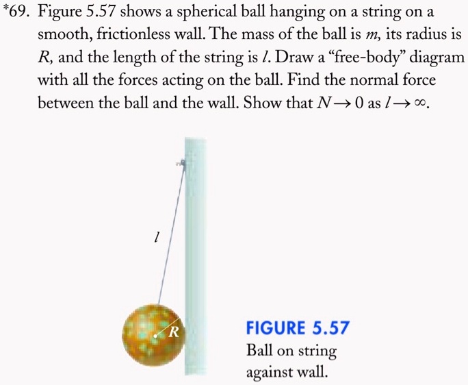 SOLVED: *69. Figure 5.57 shows a spherical ball hanging on string on a ...