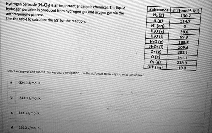SOLVED: #ydrogen Deroxide (H,O ) Is animportant antiseptic chemical The ...