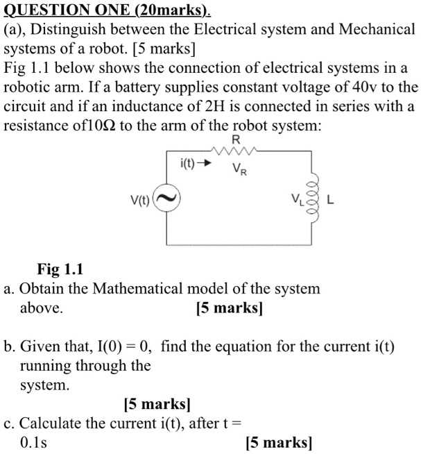 SOLVED: QUESTION ONE (20 marks) a) Distinguish between the Electrical ...