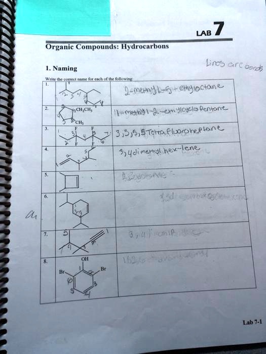SOLVED: LAB 7 Organic Compounds: Hydrocarbons Lns erc 05705 1. Naming ...