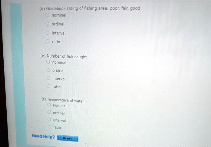 guidebook rating of fishing area poor fair good nominal ordinal ...