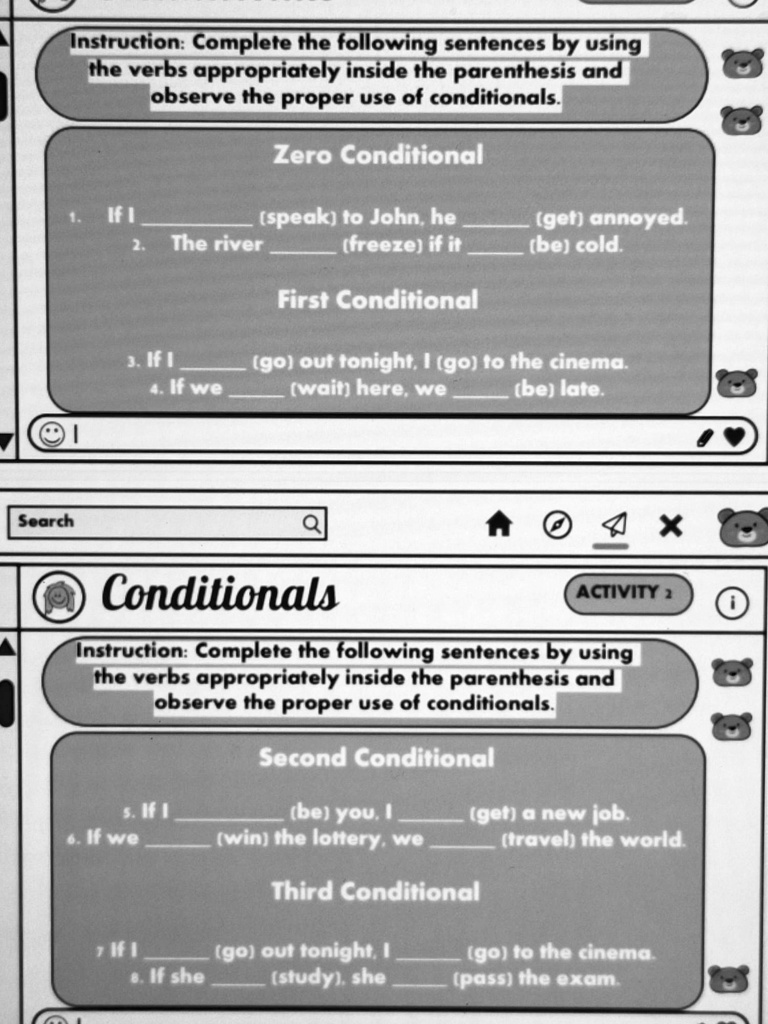 Solved Conditionals Help Please Eheh Instructions Complete The Following Sentences By Using