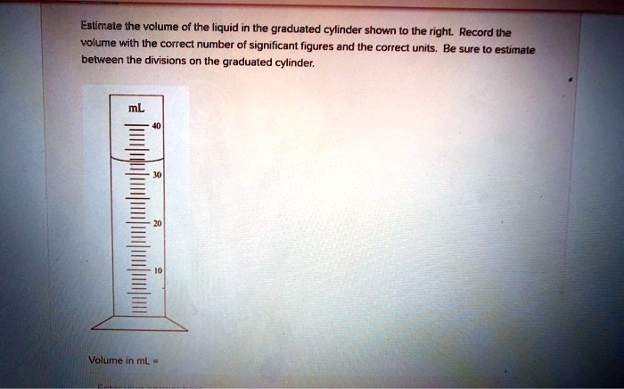 SOLVED: Estimate the volume of the liquid in the graduated cylinder ...
