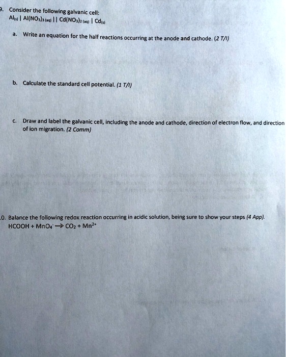 SOLVED: Consider the following galvanic cell Al|Al(NO3)3||Cd(NO3)2|Cd. Calculate the standard ...