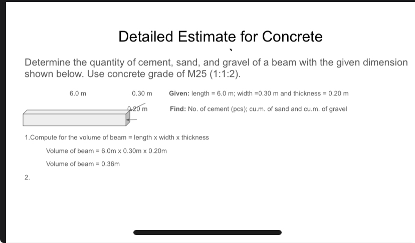 Detailed Estimate for Concrete Determine the quantity of cement, sand, and gravel of a beam with ...