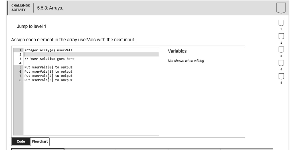 Challenge Activity 5 6 3 Arrays Jump To Level 1 Assign Each Element In The Array Uservals With