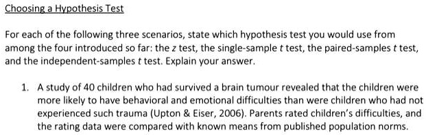 SOLVED: Choosing Hypothesis Test For each of the following three ...