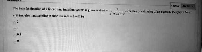 SOLVED: The transfer function of a linear time-invariant system is ...