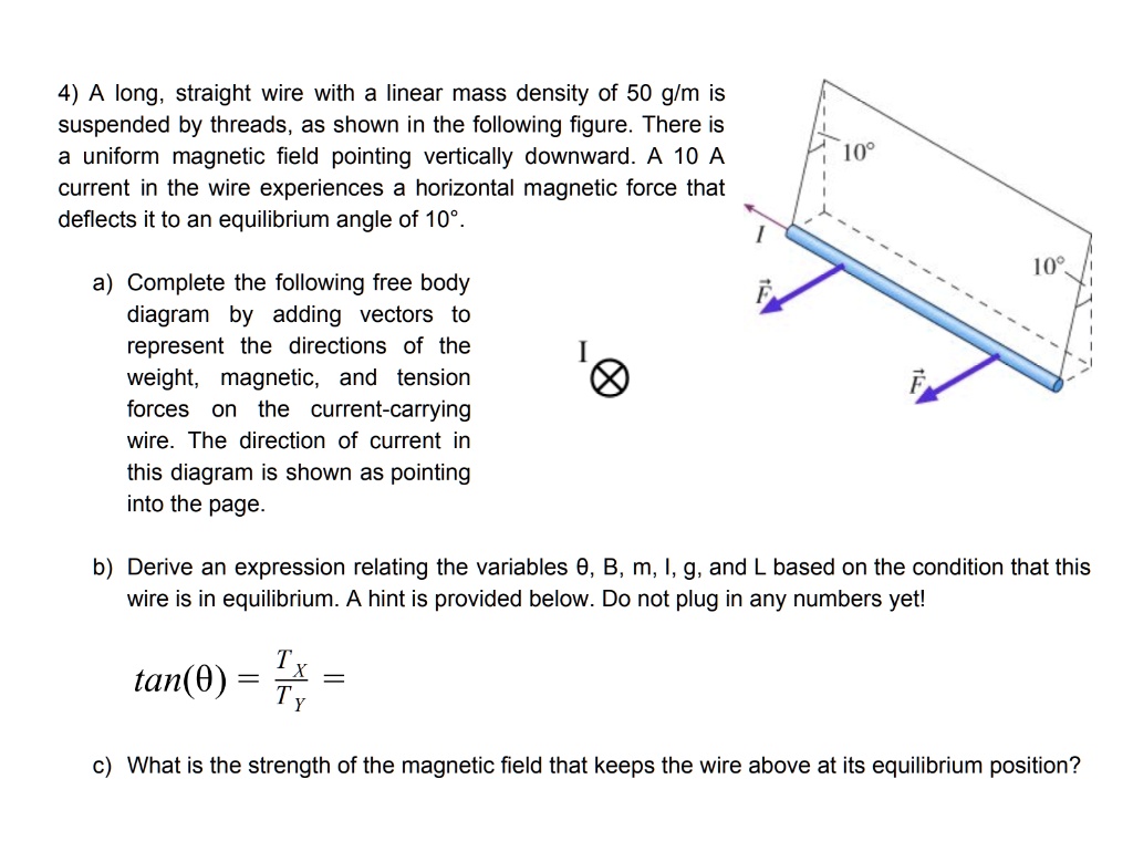 SOLVED: 4) A long, straight wire with a linear mass density of 50 g/m ...