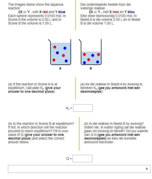 SOLVED: The images below show the aqueous reaction 2 𝐗⇌Y, with X red ...