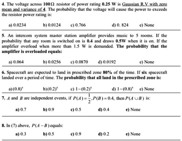 Solved The Voltage Across A 100 Ohm Resistor Of Power Rating 025 W Is A Gaussian Random