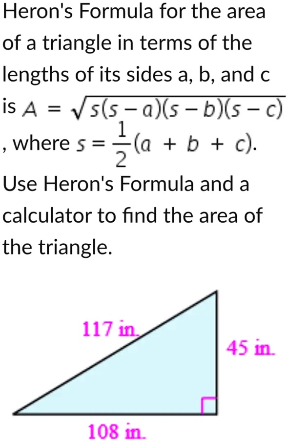 herons formula for the area of a triangle in terms of the lengths of ...