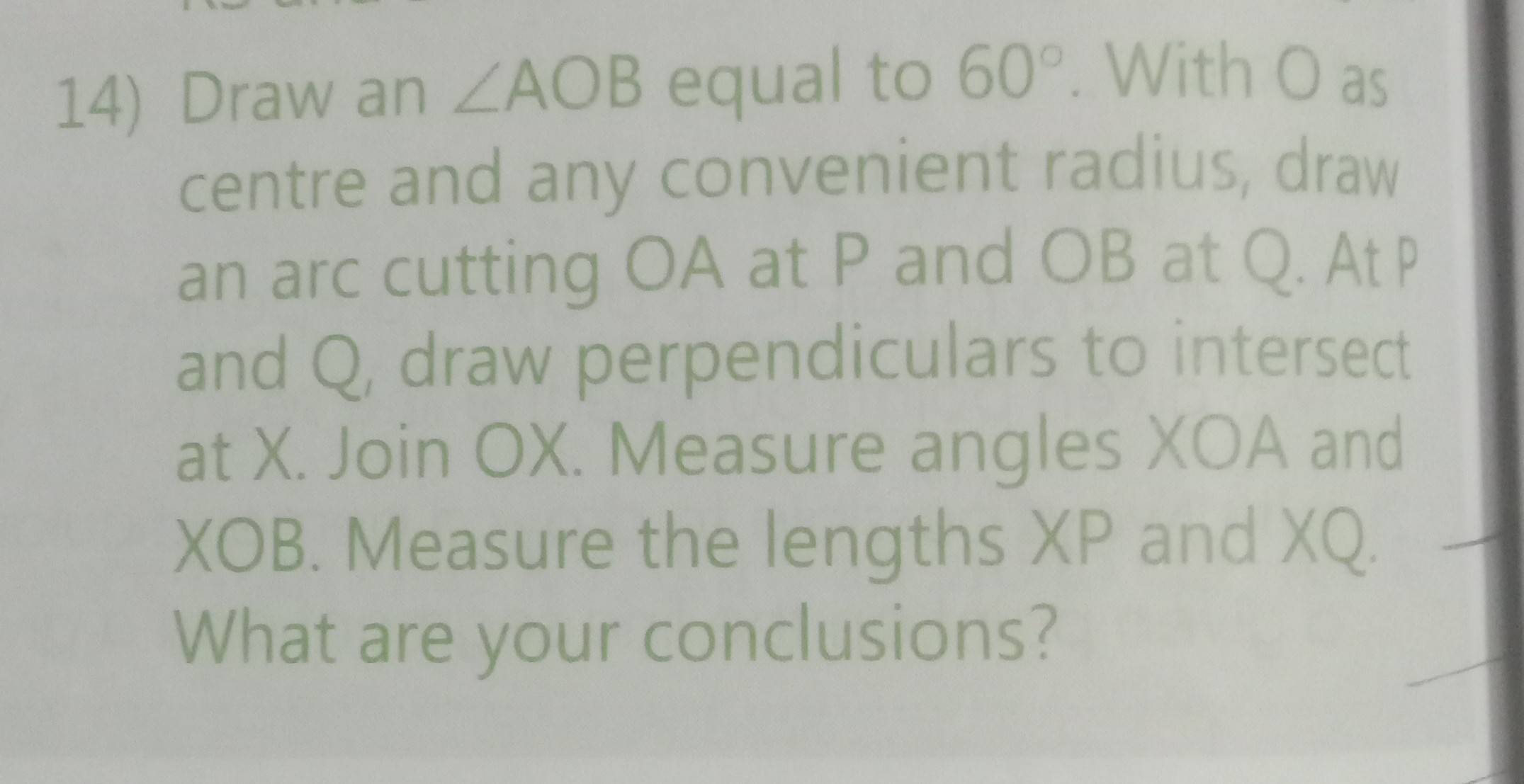 SOLVED: 14) Draw an ∠ A O B equal to 60^∘. With O as centre and any ...