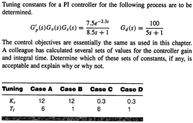 SOLVED: Tuning constants for a PI controller for the following process ...