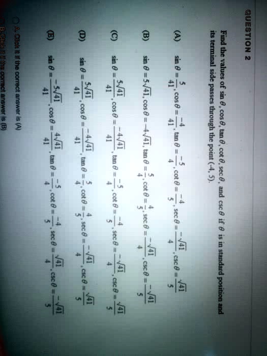 SOLVED: Find the values of sin theta, cos theta, tan theta, cot theta ...