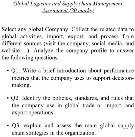 SOLVED: Global Logistics and Supply Chain Management Assignment (20 ...