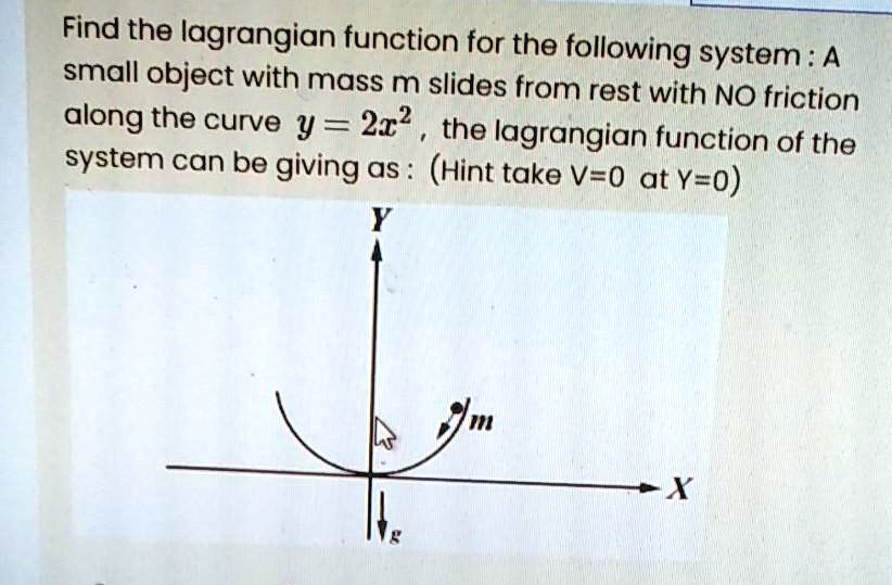 find the lagrangian function for the following system a small object with mass m slides from ...