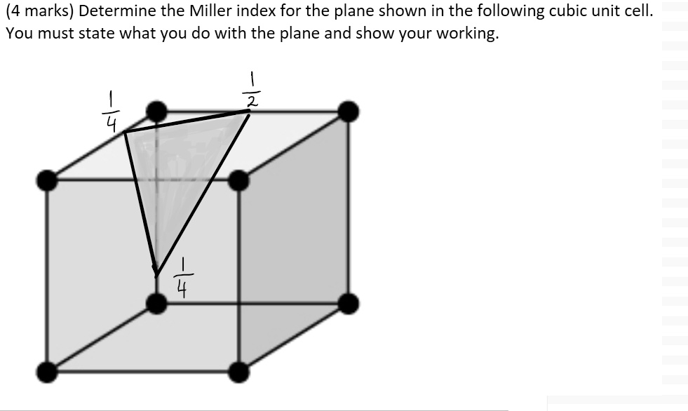 SOLVED: (4 marks) Determine the Miller index for the plane shown in the ...