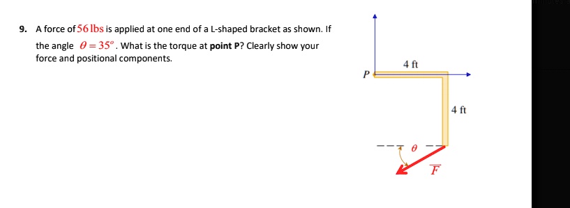 SOLVED: A force 0f 56 lbs is applied at one end of L-shaped bracket as ...