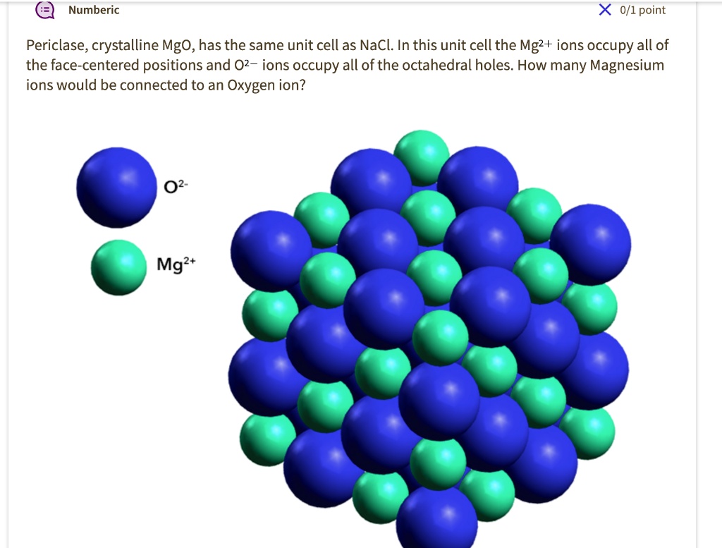 Numberic X 0/1 point Periclase, crystalline MgO, has the same unit cell ...