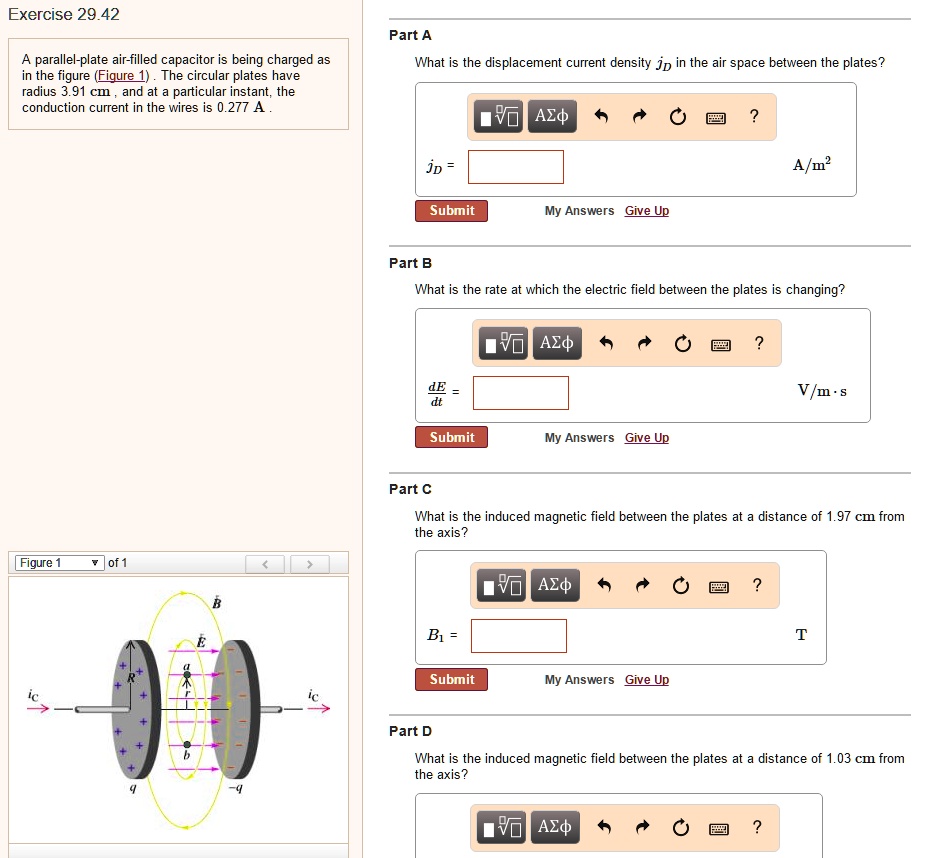 SOLVED: Exercise 29.42 Part A A parallel-plate air-filled capacitor is ...
