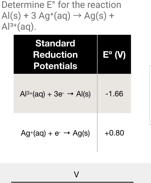 determine e for the reaction als 3 agtaq ags al3aq standard reduction ...