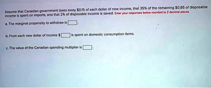 SOLVED: Assume that the Canadian government taxes away 0.15 of each ...