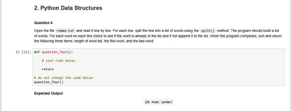 2 Python Data Structures Question 4 Open The File Romeotxt And Read