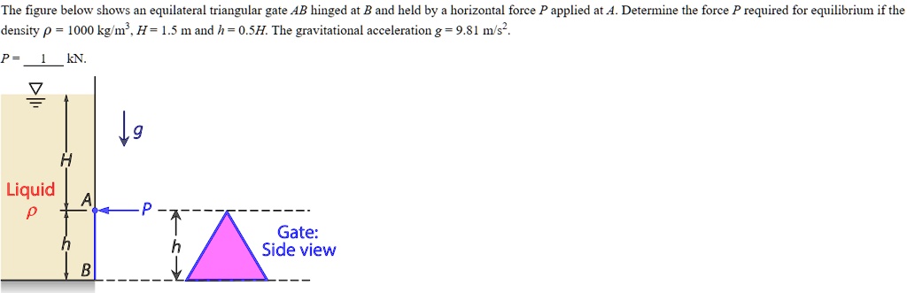 The figure below shows an equilateral triangular gate AB hinged at B and held by a horizontal ...