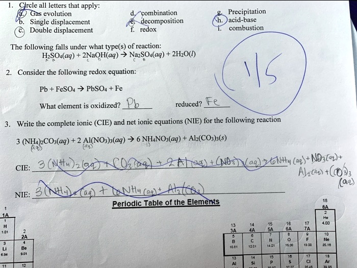 SOLVED: Circle all letters that apply: Gas evolution Single displacement Double displacement ...