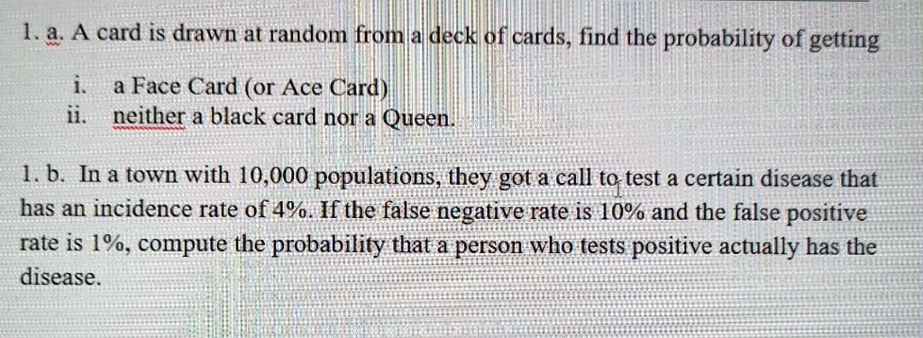 1a a card is drawn at random from ideck of cards find the probability ...