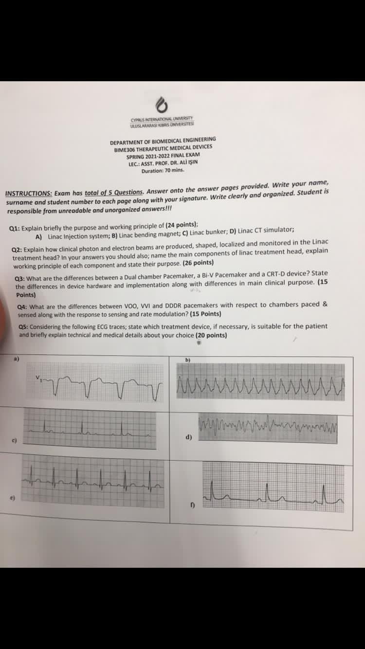 SOLVED: DEPARTMENT OF BIOMEDICAL ENGINEERING BIME3O6 THERAPEUTIC ...