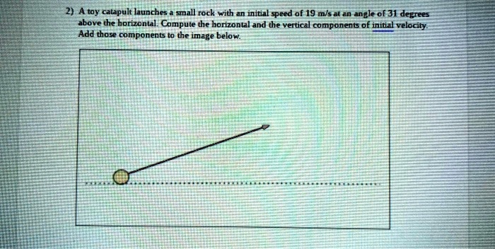 SOLVED:2) Atoy catapult launches & snall rock with initial speed of 19 ...