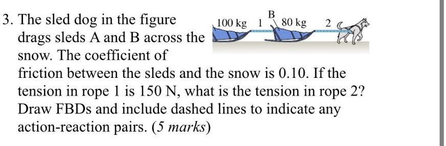 SOLVED:3 . The sled dog in the figure 100 kg 80 kg drags sleds A and B ...