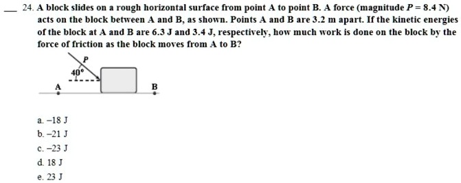 a block slides on rough horizontal surface from point point b a force magnitude p 84n2 acts 0n ...