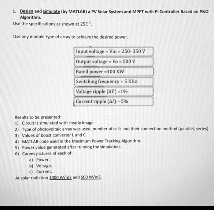 design and simulate by matlab a pv solar system and mppt with pi controller based on po ...