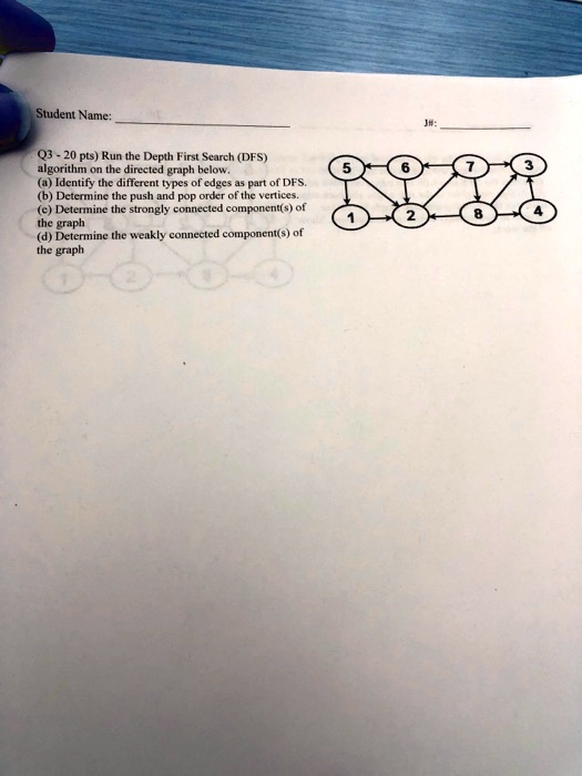 3 student name q3 20 pts run the depth first search dfs algorithm on the directed graph below a ...