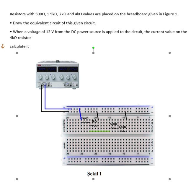 resistors with 5000 skn 2k0 and 4k0 values are placed on the breadboard ...