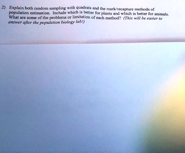 Explain Both Random Sampling With Quadrats And The Mark Recapture Methods Of Population
