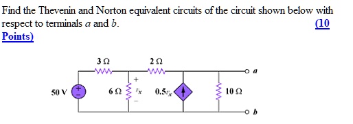 find the thevenin and norton equivalent circuits of the circuit shown below with respect to ...