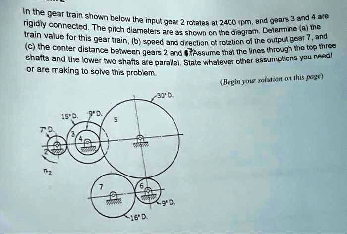 SOLVED: In the gear train shown below, the input gear 2 rotates at 2400 ...