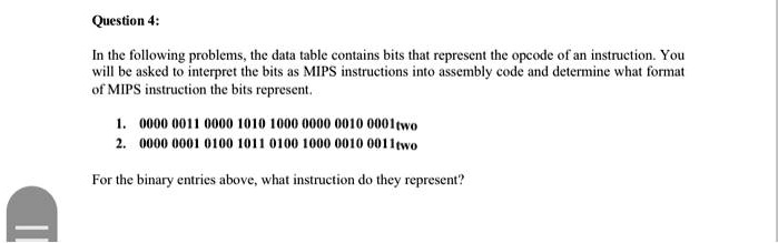 SOLVED: In the following problems, the data table contains bits that ...