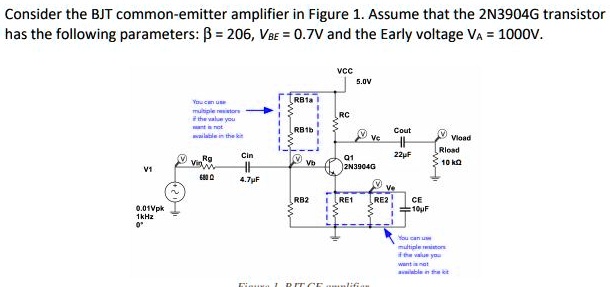 Consider the BJT common-emitter amplifier in Figure 1. Assume that the 2N3904G transistor has ...
