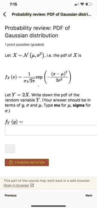 texts 715 probability review pdf of gaussian distribution 1 point possible graded let x n 2 ie ...
