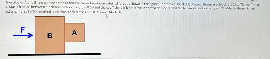 Two blocks, A and B, are pushed across a horizontal surface by an ...