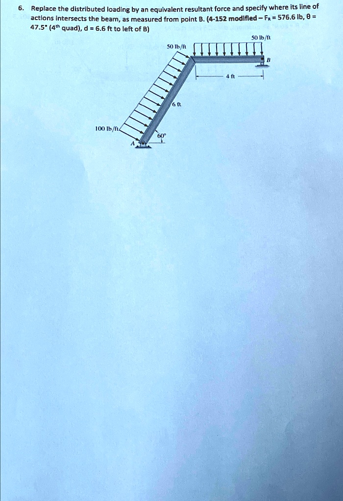 replace the distributed loading by an equivalent resultant force and ...