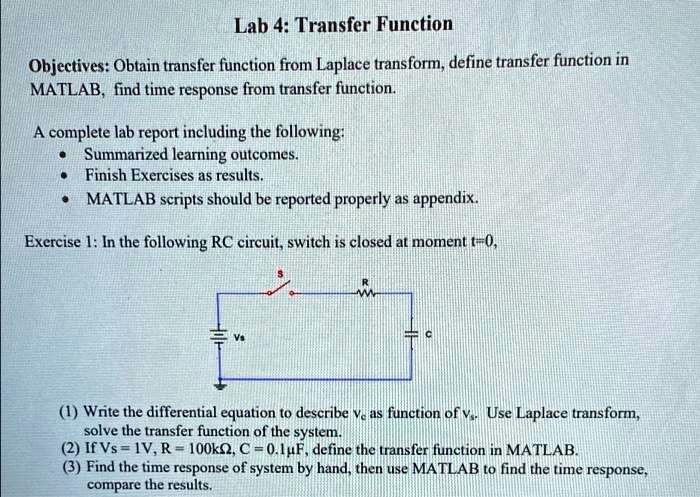 Solved Using Matlab Lab 4 Transfer Function Objectives Obtain Transfer Function From Laplace 